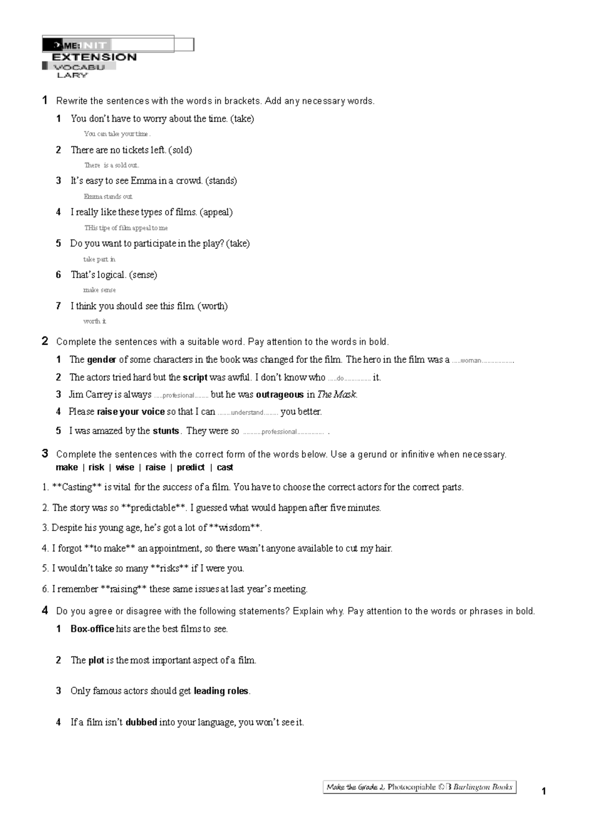 Unai Piedra 03Make The Grade 2 Extension 3 - 1 Rewrite the sentences ...
