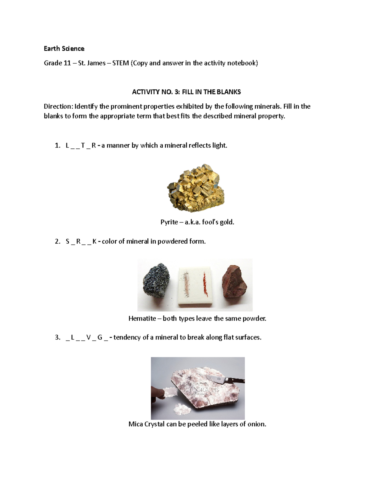 Aug-25-St - Minerals and rocks - Earth Science Grade 11 – St. James ...