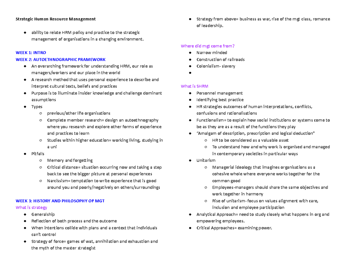 Strategic Human RM Notes - 021407 - Studocu