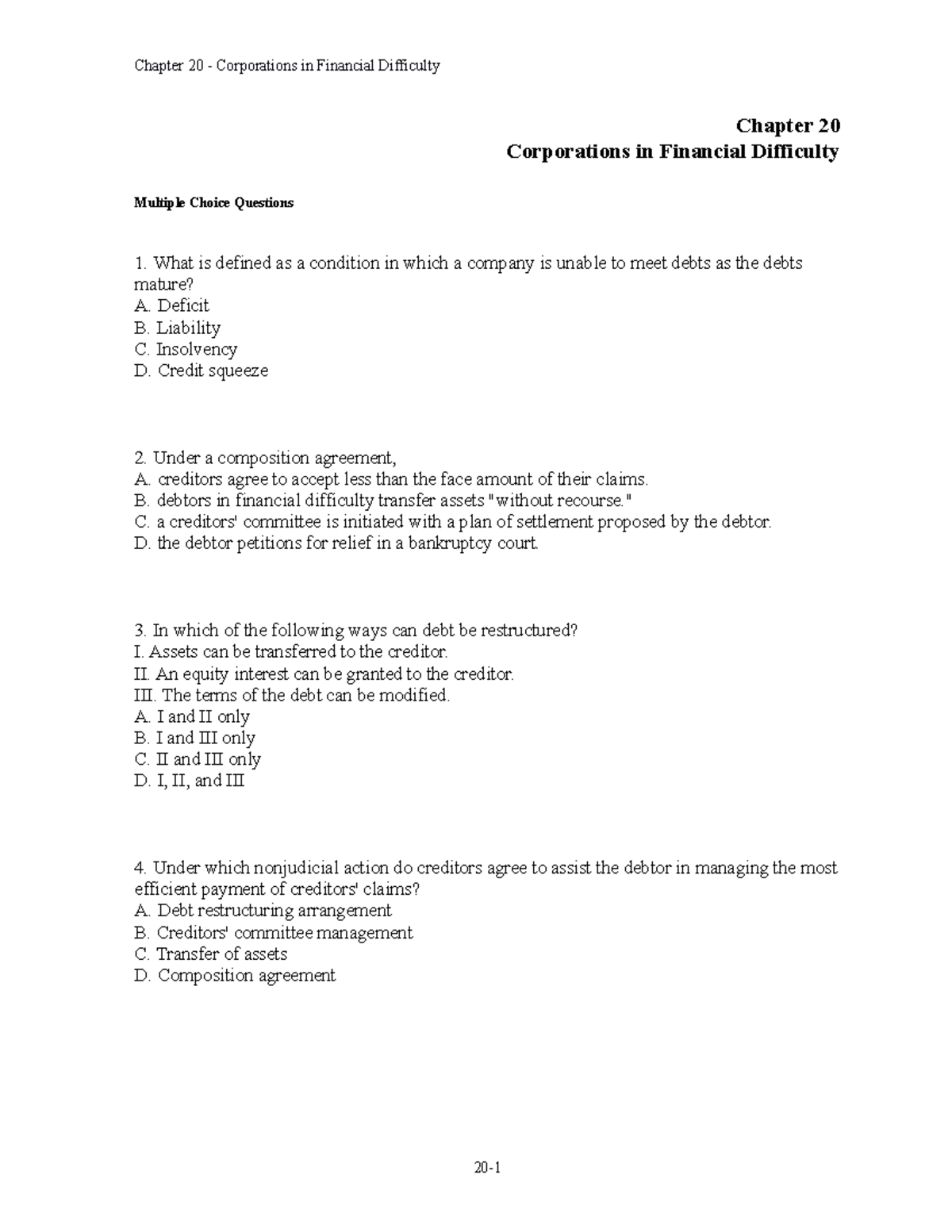 Pdfcoffee - corporations-in-financial-difficulty-BSA lecture - Chapter 20 Corporations in ...