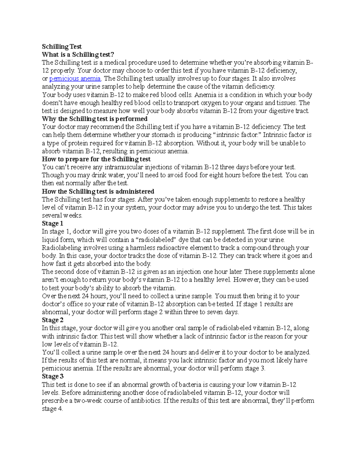 SLM-2-Schilling Testing clinical - Schilling Test What is a Schilling ...
