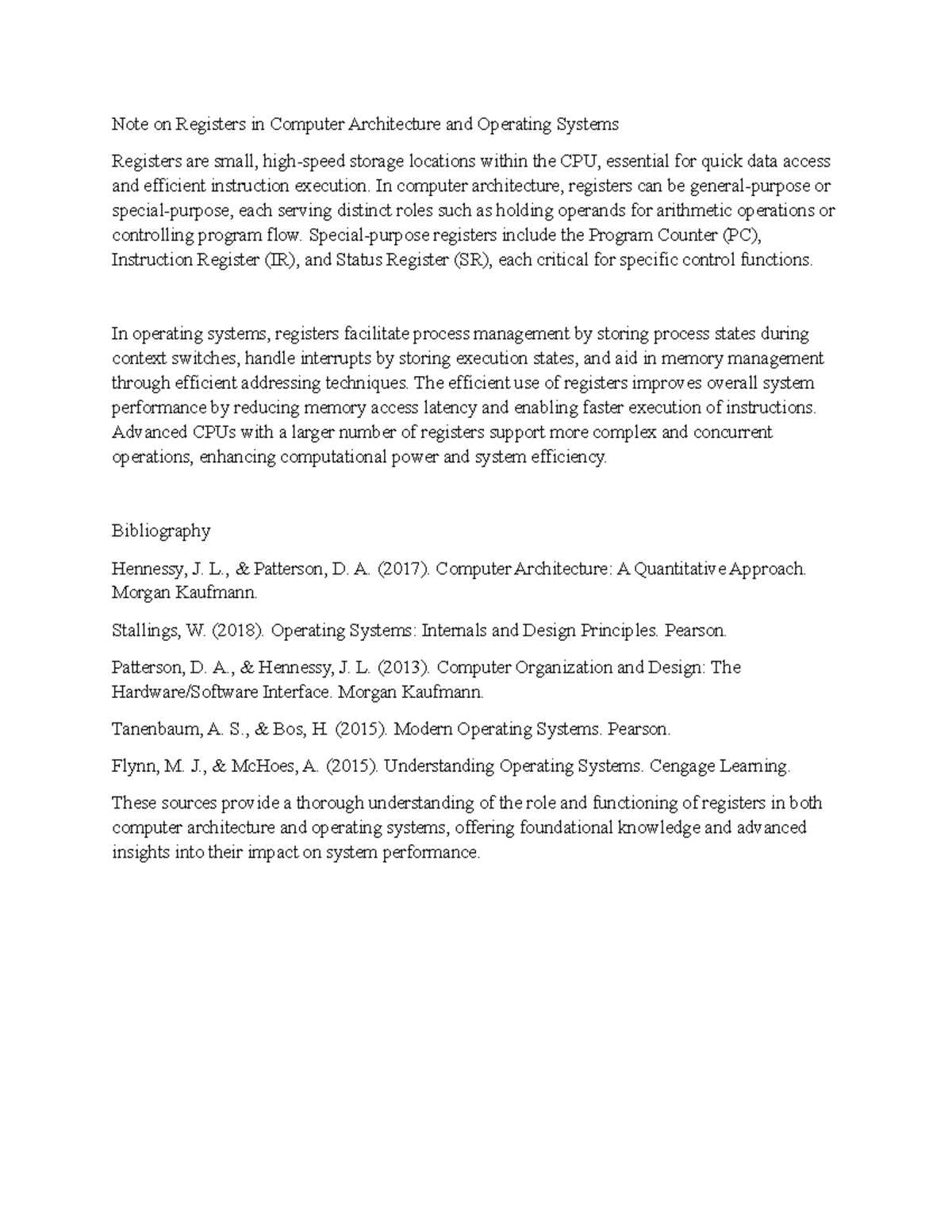 Note on Registers in Computer Architecture and Operating Systems - In ...