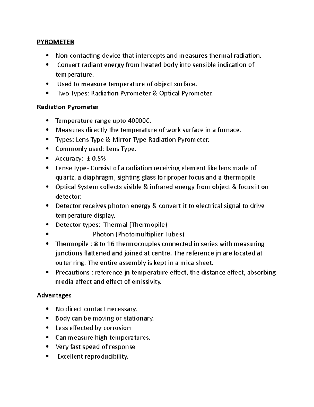 Pyrometer - Lecture notes - PYROMETER Non-contacting device that ...