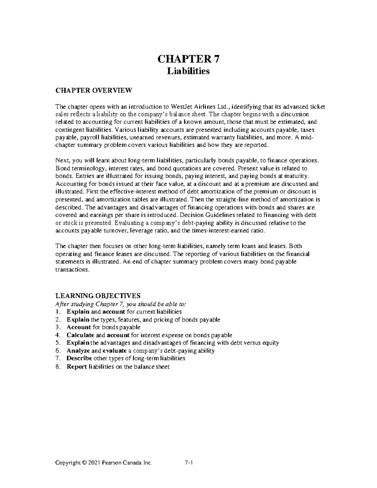 Chapter 7 Notes - CHAPTER 7 Liabilities CHAPTER OVERVIEW The chapter ...