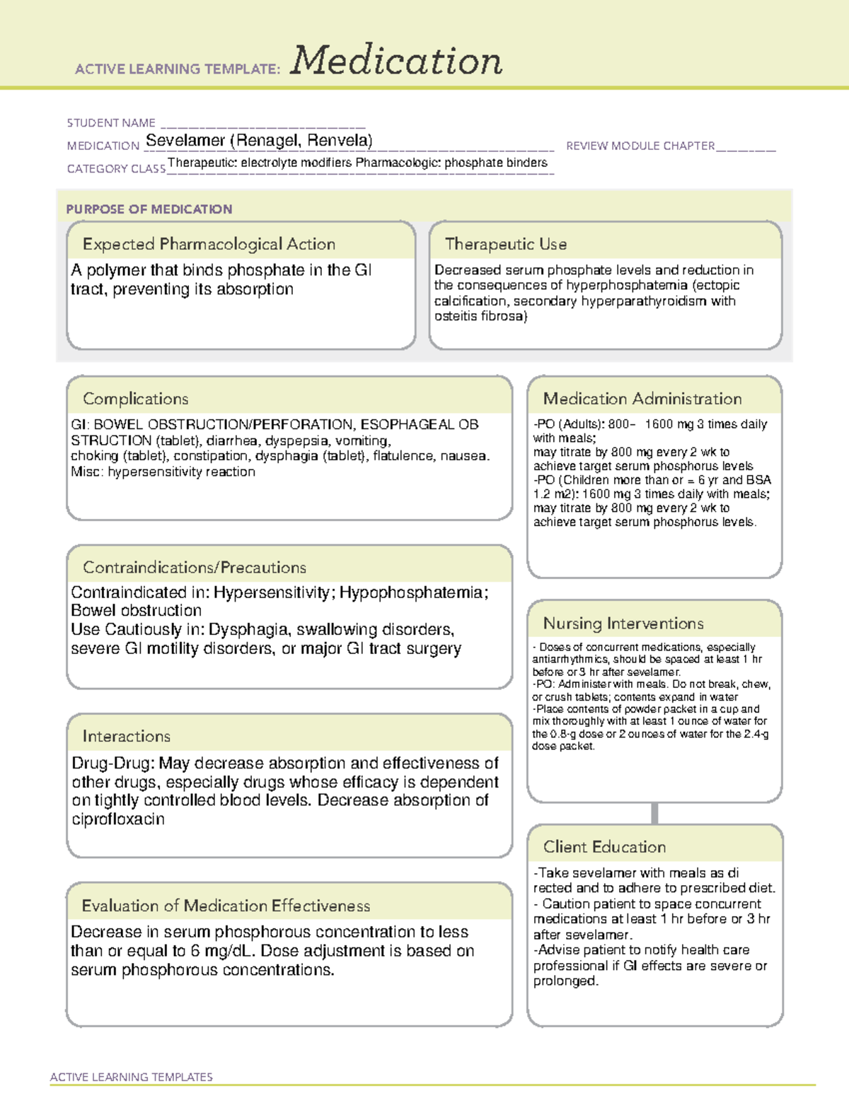 Medication learning template 1 - ACTIVE LEARNING TEMPLATES Medication ...