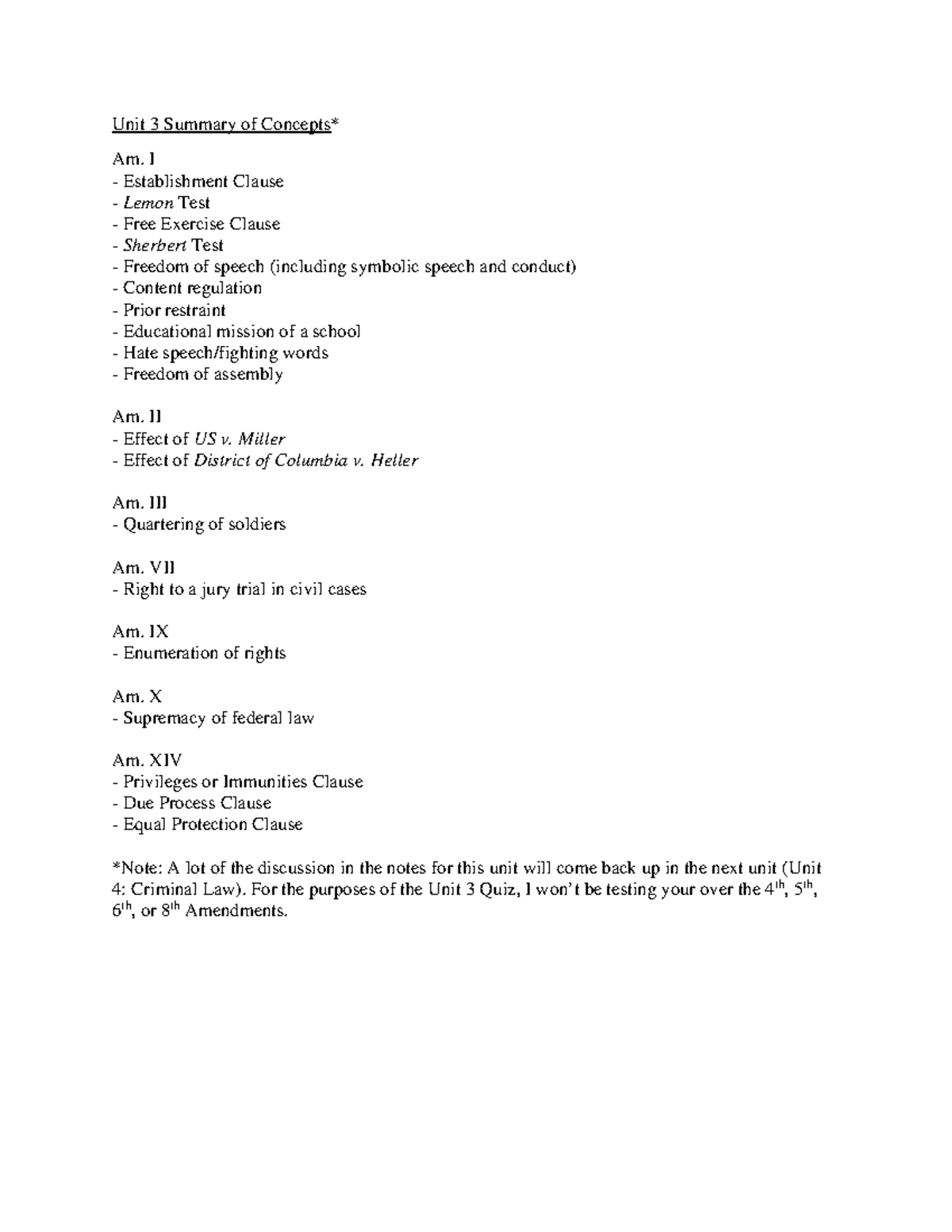 Unit 3 Summary of Concepts - Unit 3 Summary of Concepts* Am. I ...