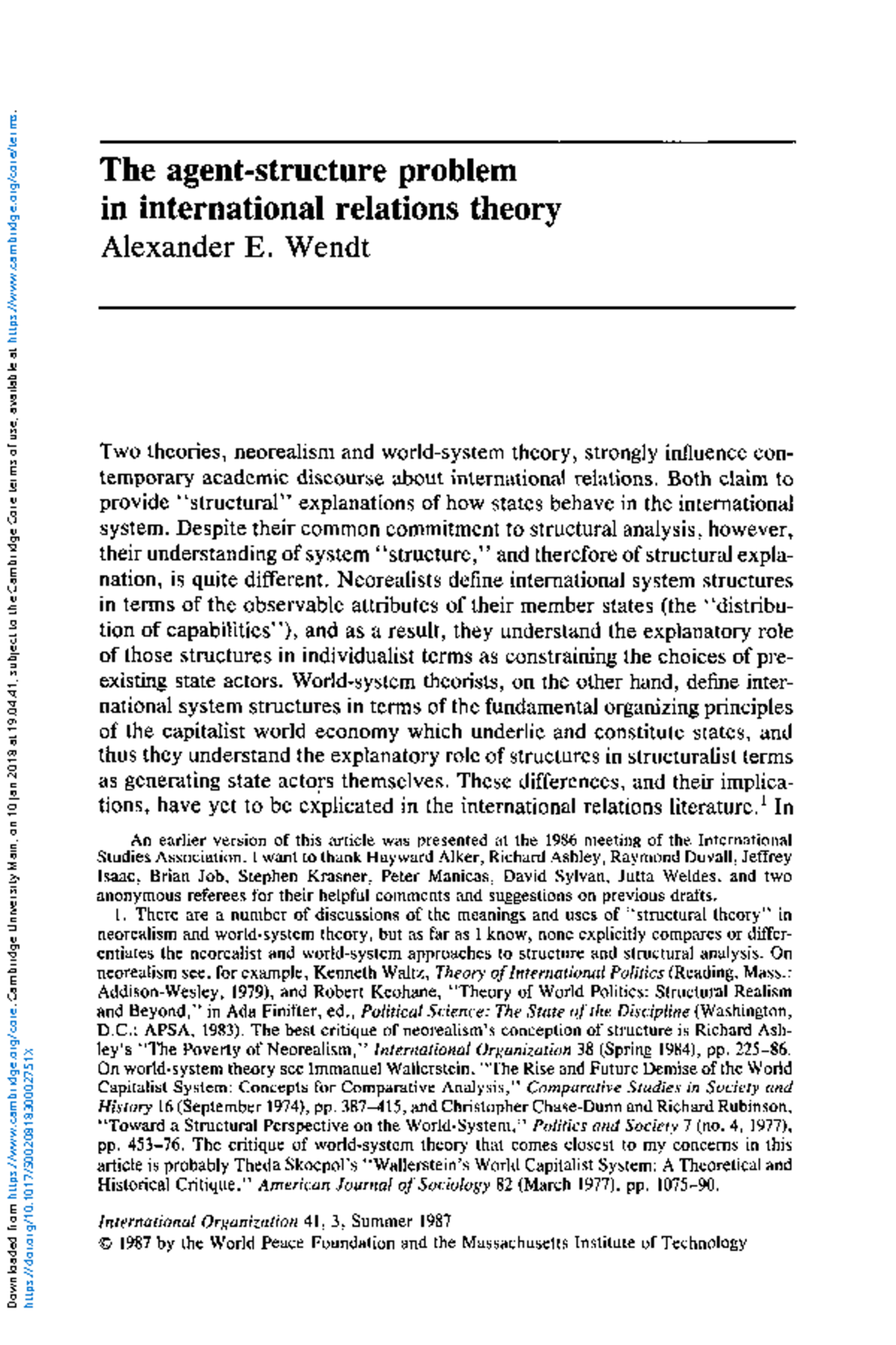 Agentstructure problem in international relations theory - The agent ...