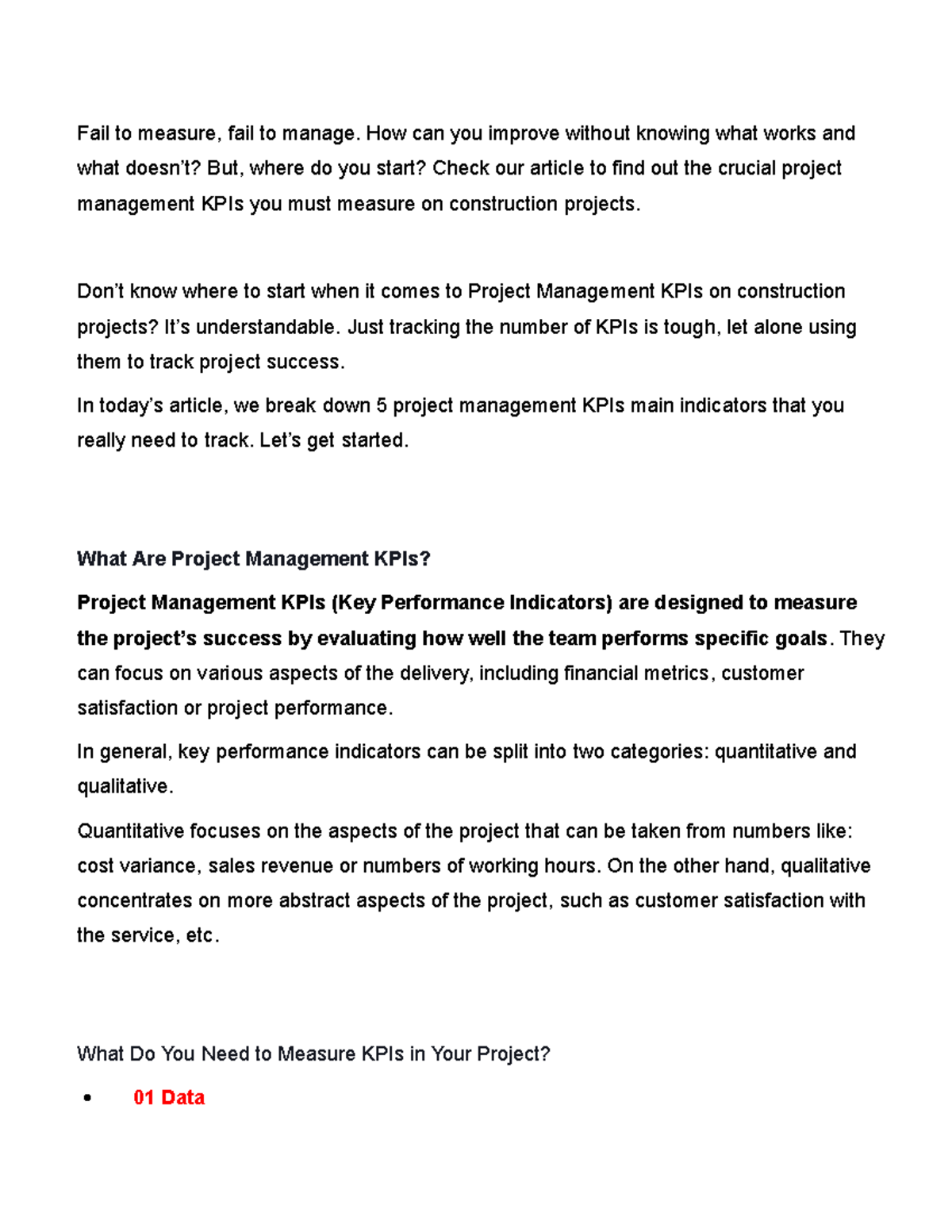 5 Project Management KPIs to Measure on Construction Projects - Fail to ...