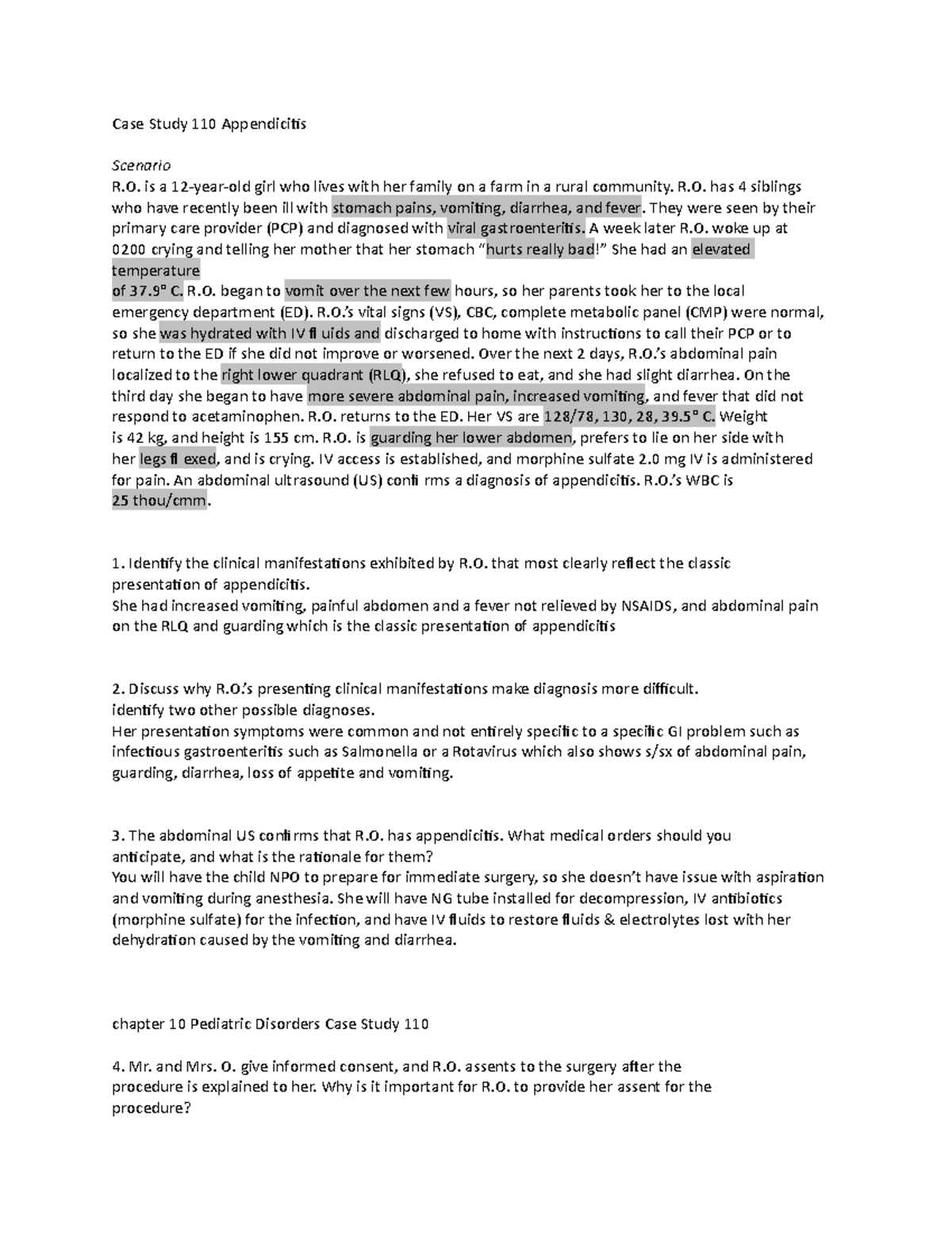 Appendicitis Study cases - Case Study 110 Appendicitis Scenario R. is a ...