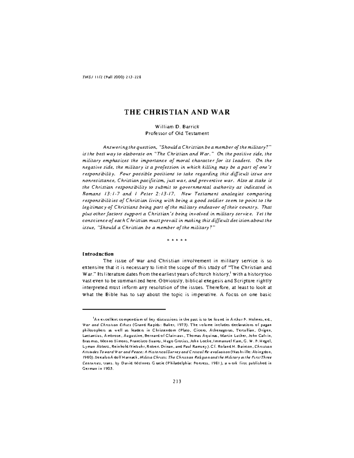 THE Christian AND WAR - 1 An excellent compendium of key discu ssion s ...