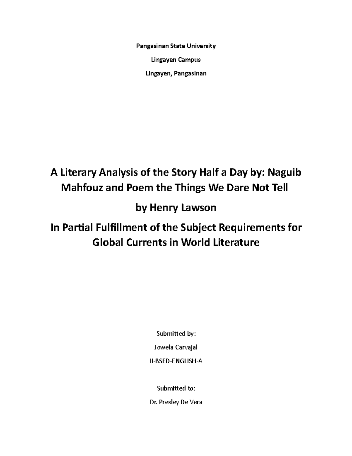 Literary Analysis-Global Currents in World Literature - BS. education ...