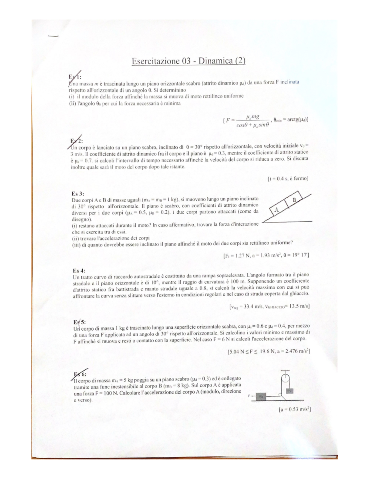 Dinamica 2 - Esercizi di Fisica sperimentale - Ingegneria gestionale - Studocu