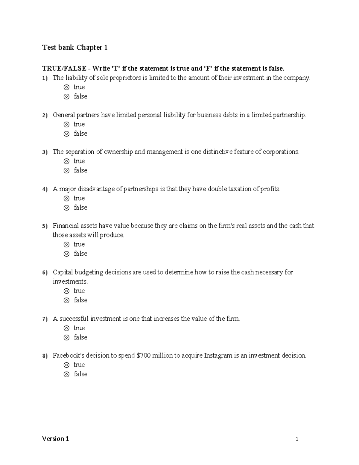Test bank Chapter 1 - préparation examen - Test bank Chapter 1 TRUE ...