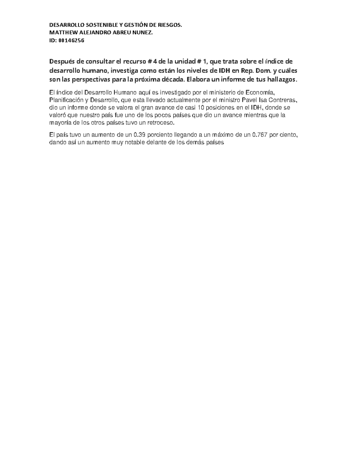 índice De Desarrollo Humano Desarrollo Sostenible Y GestiÓn De