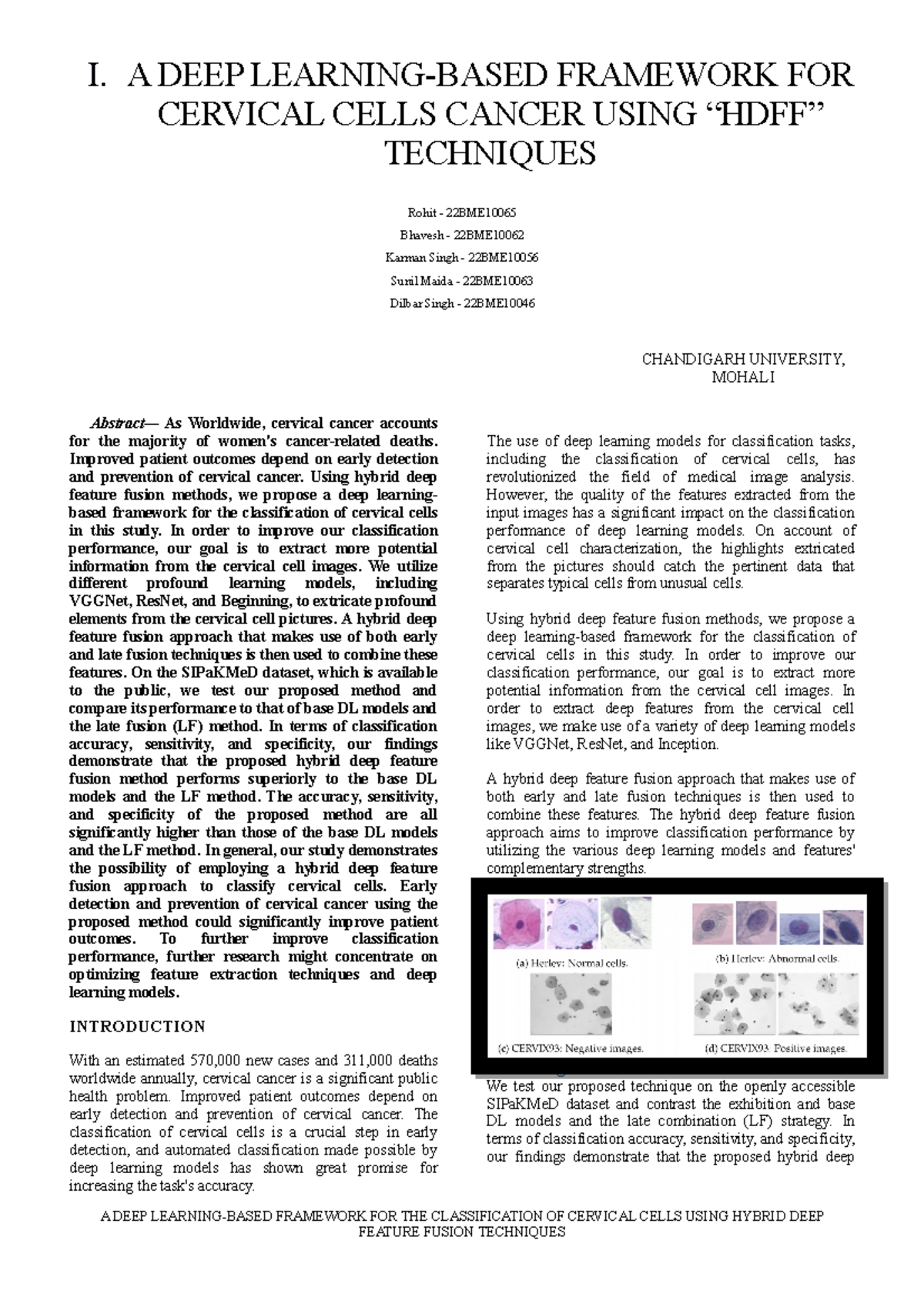 Rohit research paper rtask - I. A DEEP LEARNING-BASED FRAMEWORK FOR CERVICAL CELLS CANCER USING ...
