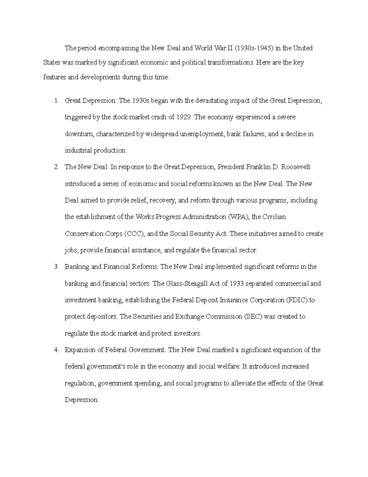 The New Deal and World War II (1930s-1945) - Here are the key features ...