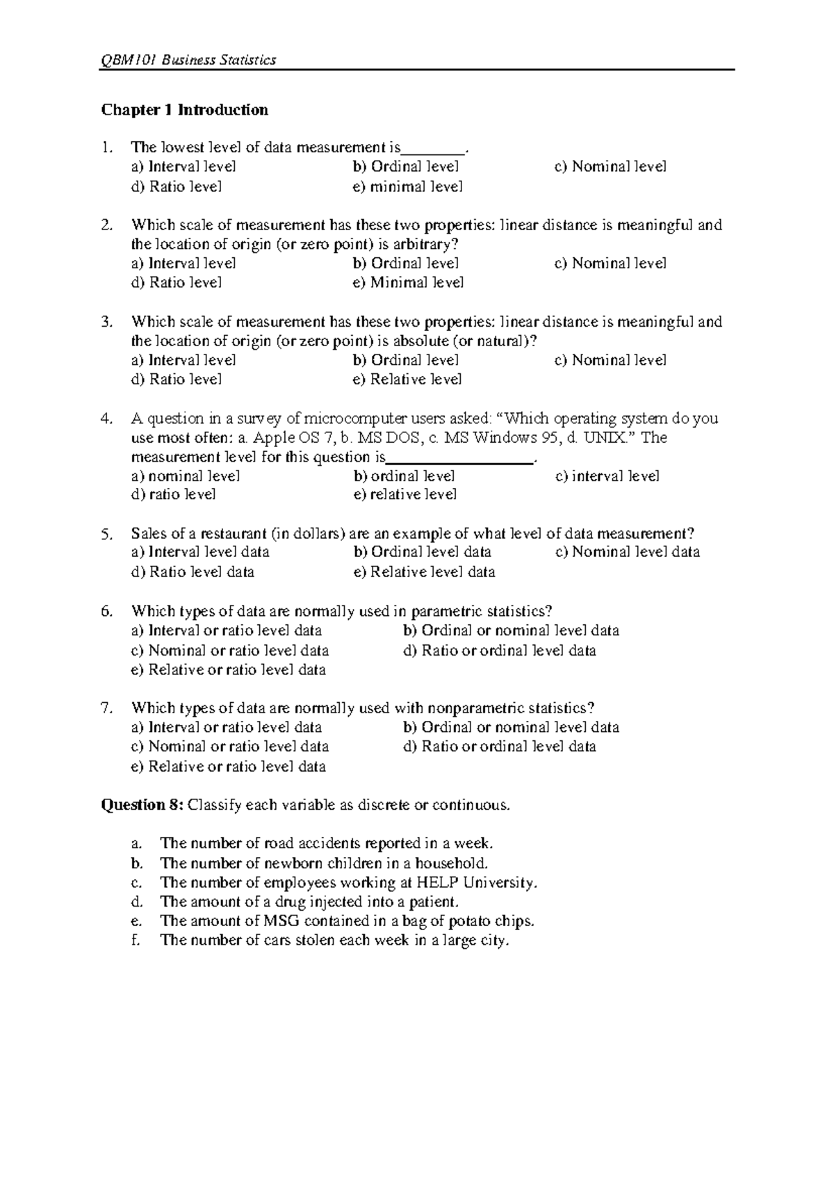 QBM101 Tutorial 1 (Finish,notebook) - QBM101 Business Statistics Chapter 1 Introduction The ...