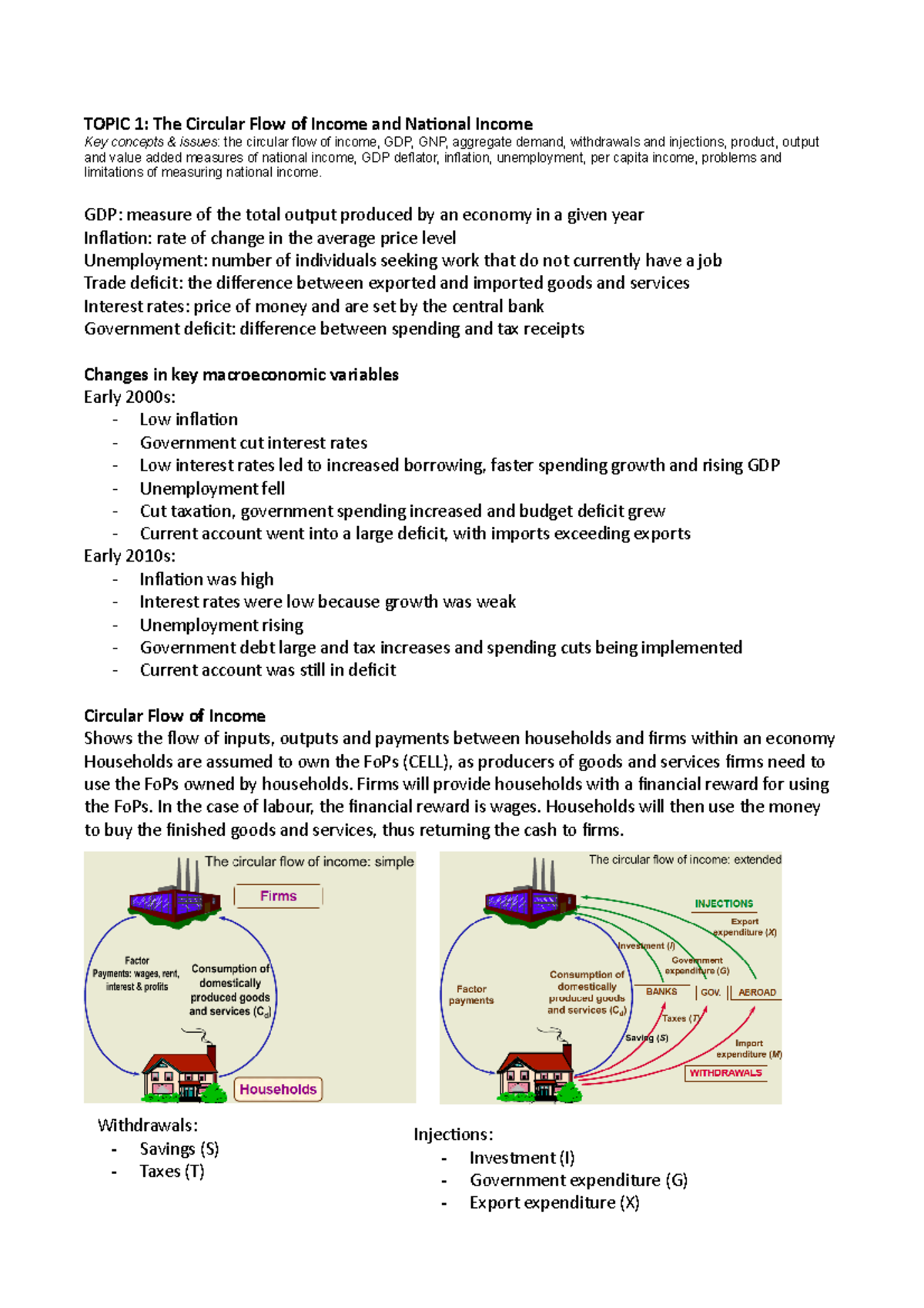 Macroecon revision - Economics summary - TOPIC 1: The Circular Flow of ...