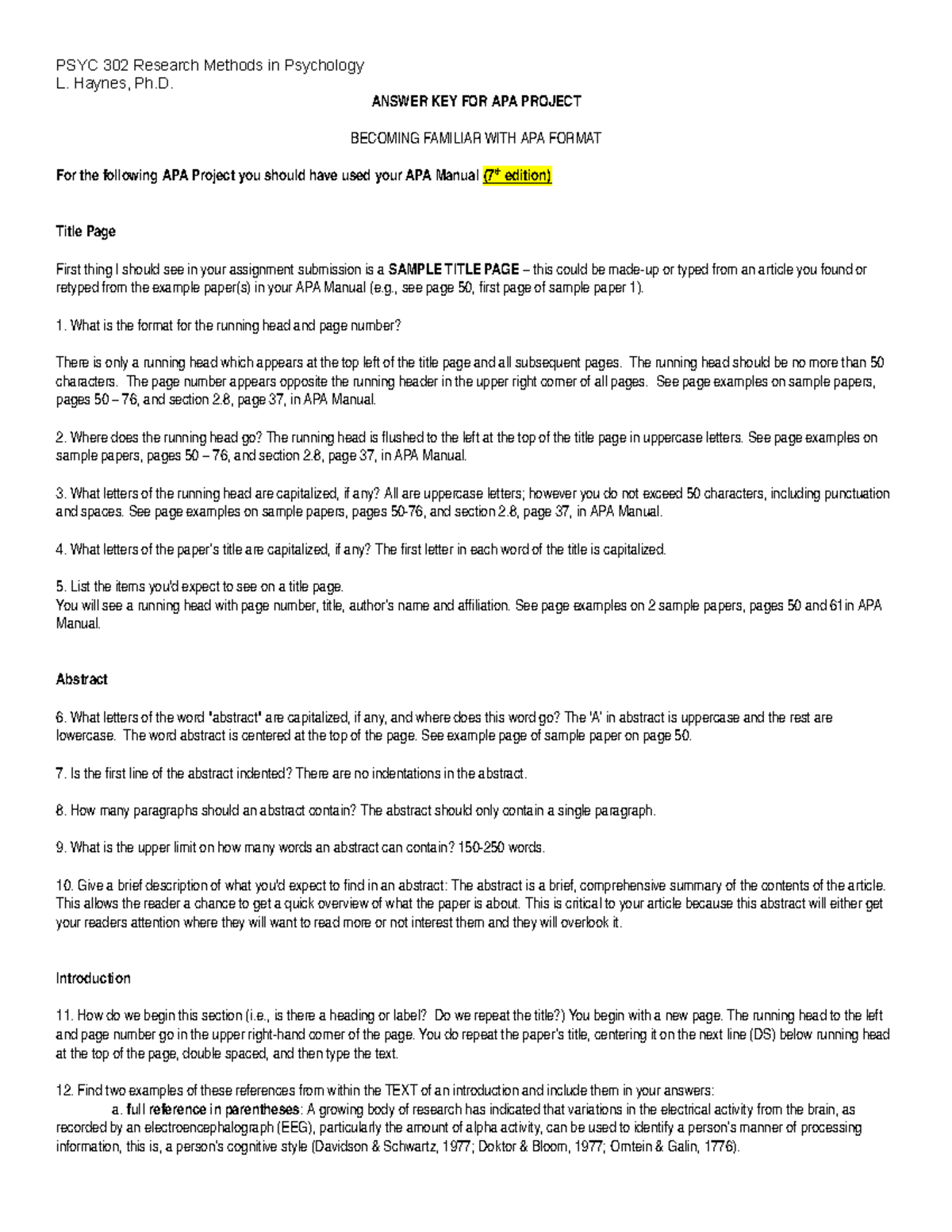 APA project Key 7th edition answers for assignment winter session 2021 ...