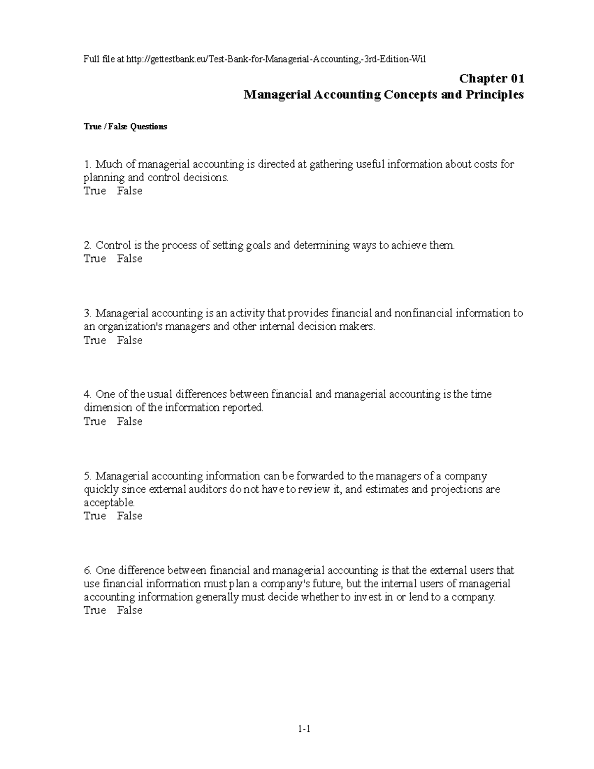 Test Bank for Managerial Accounting, 3rd Edition Wild - Chapter 01 ...