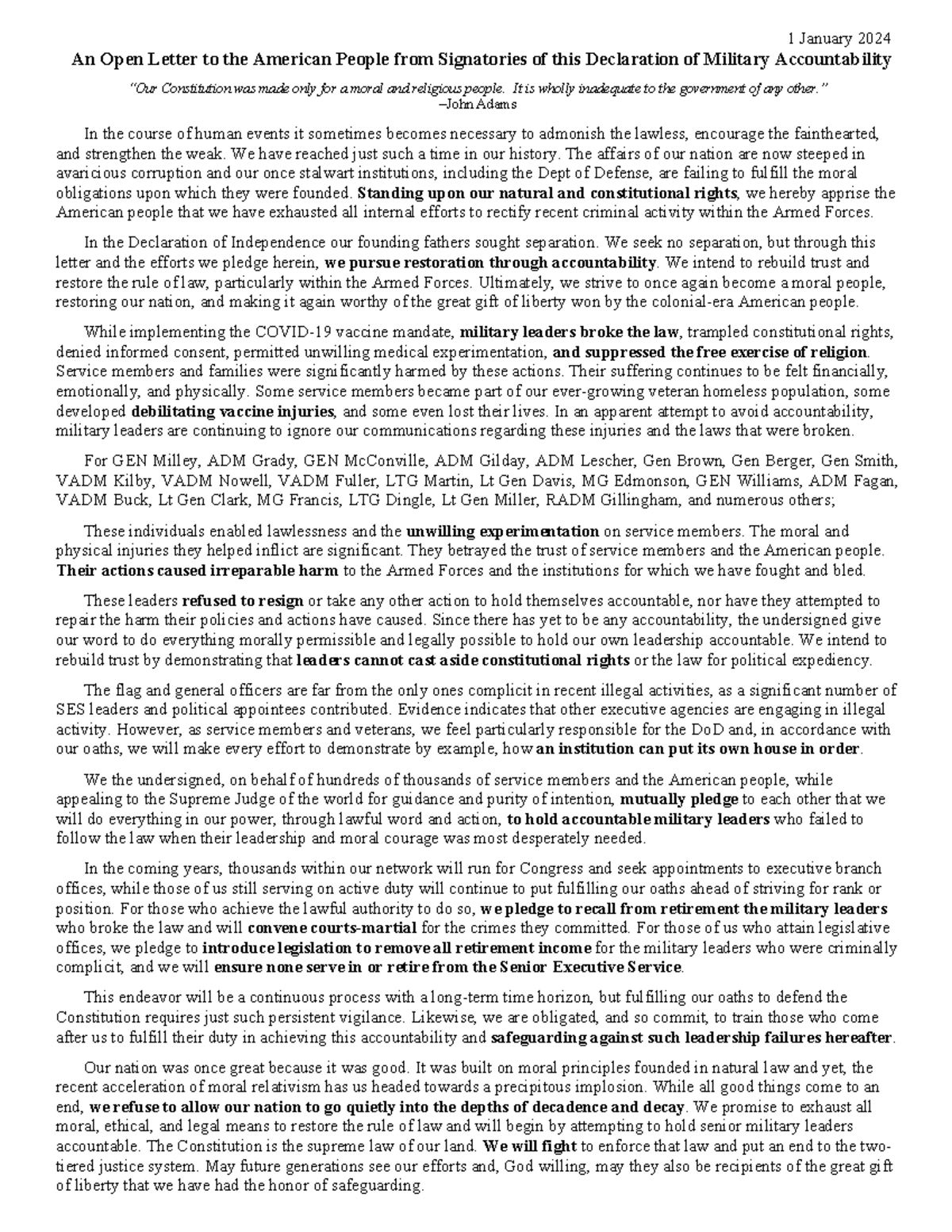 Declaration of Military Accountability-2 - 1 January 2024 An Open ...