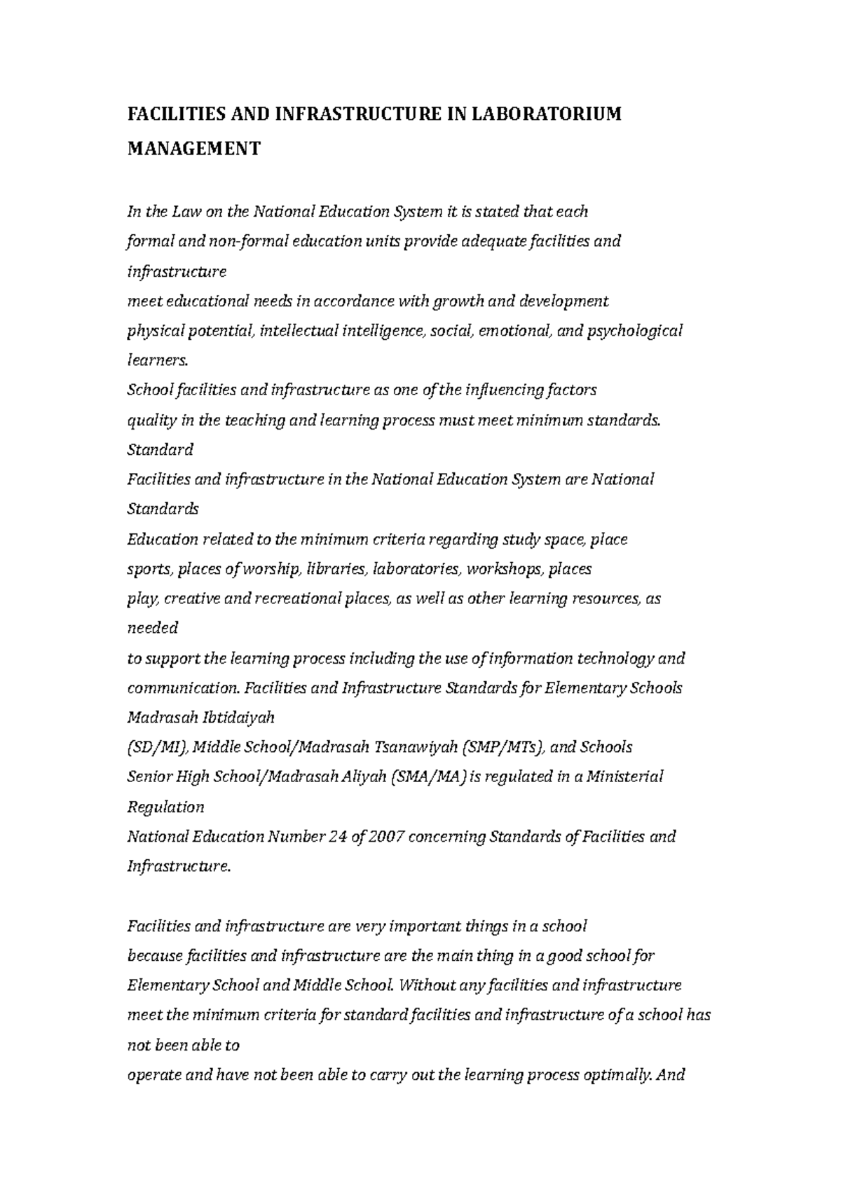 Facilities AND Infrastructure IN Laboratorium Management - FACILITIES ...