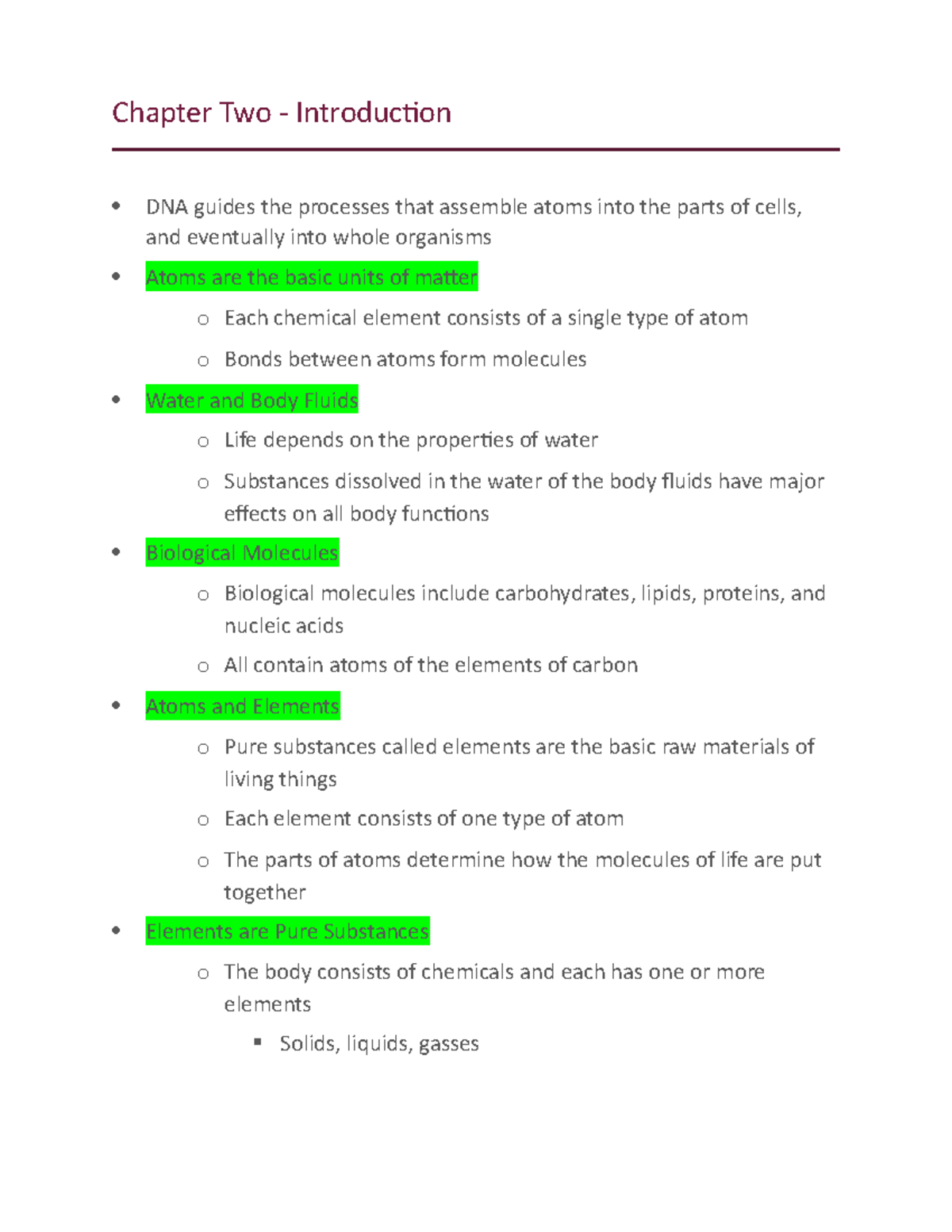 Chapter Two - Notes - Chapter Two - Introduction DNA guides the ...