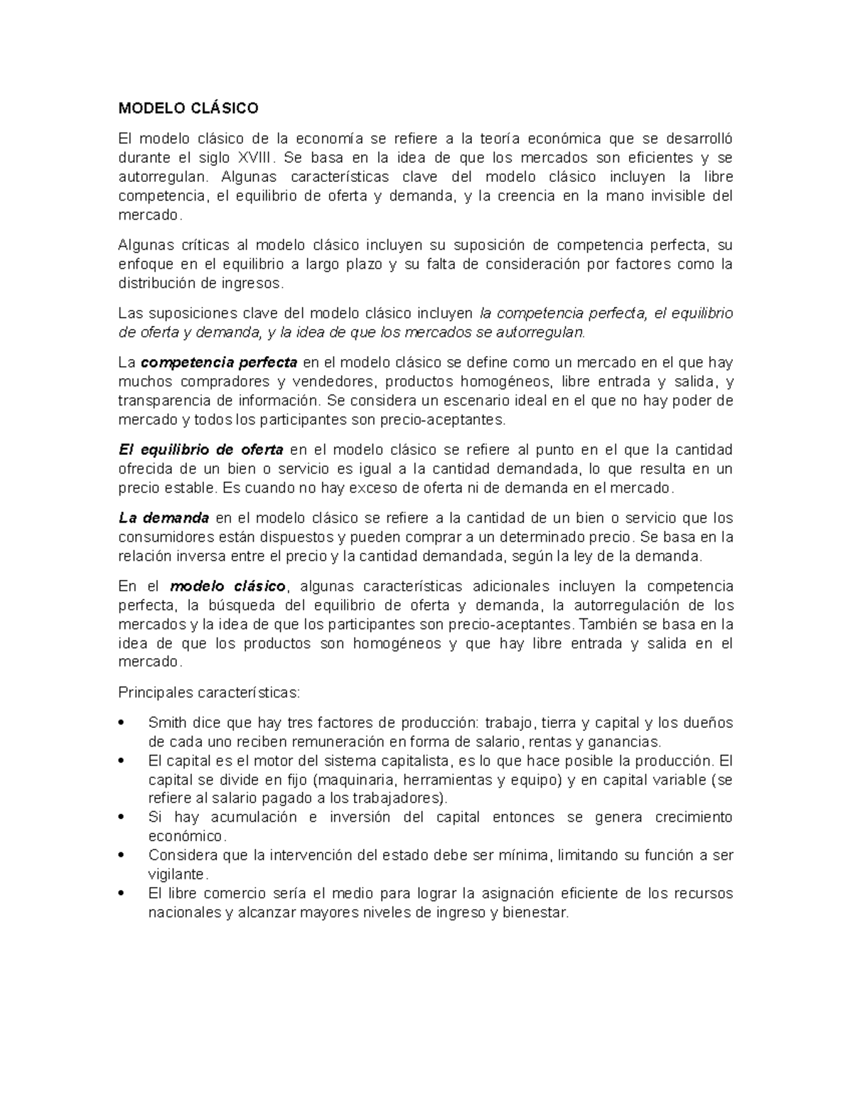 Modelos Económicos Exposiciones - MODELO CLÁSICO El modelo clásico de ...