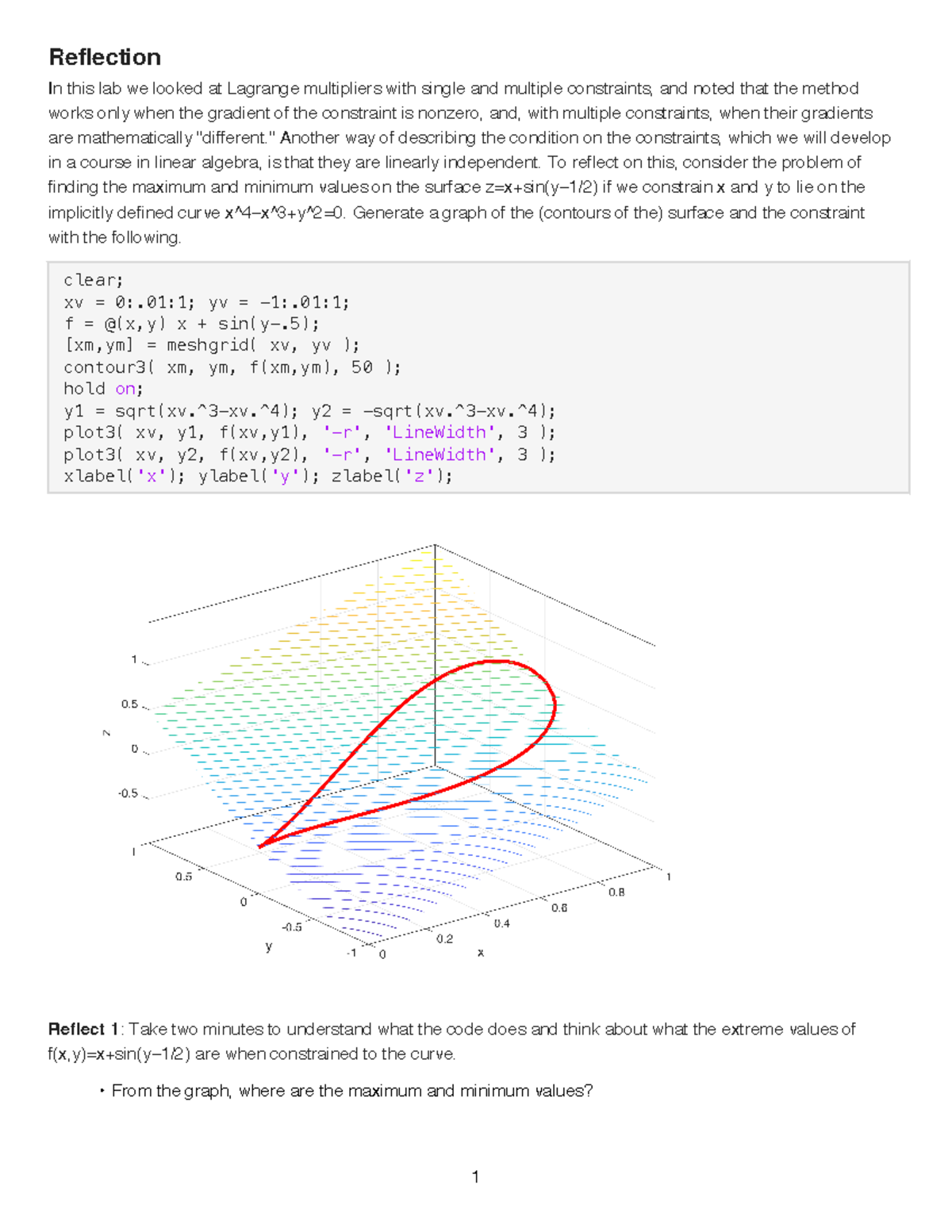Lab3B - Cool - Reflection In this lab we looked at Lagrange multipliers ...