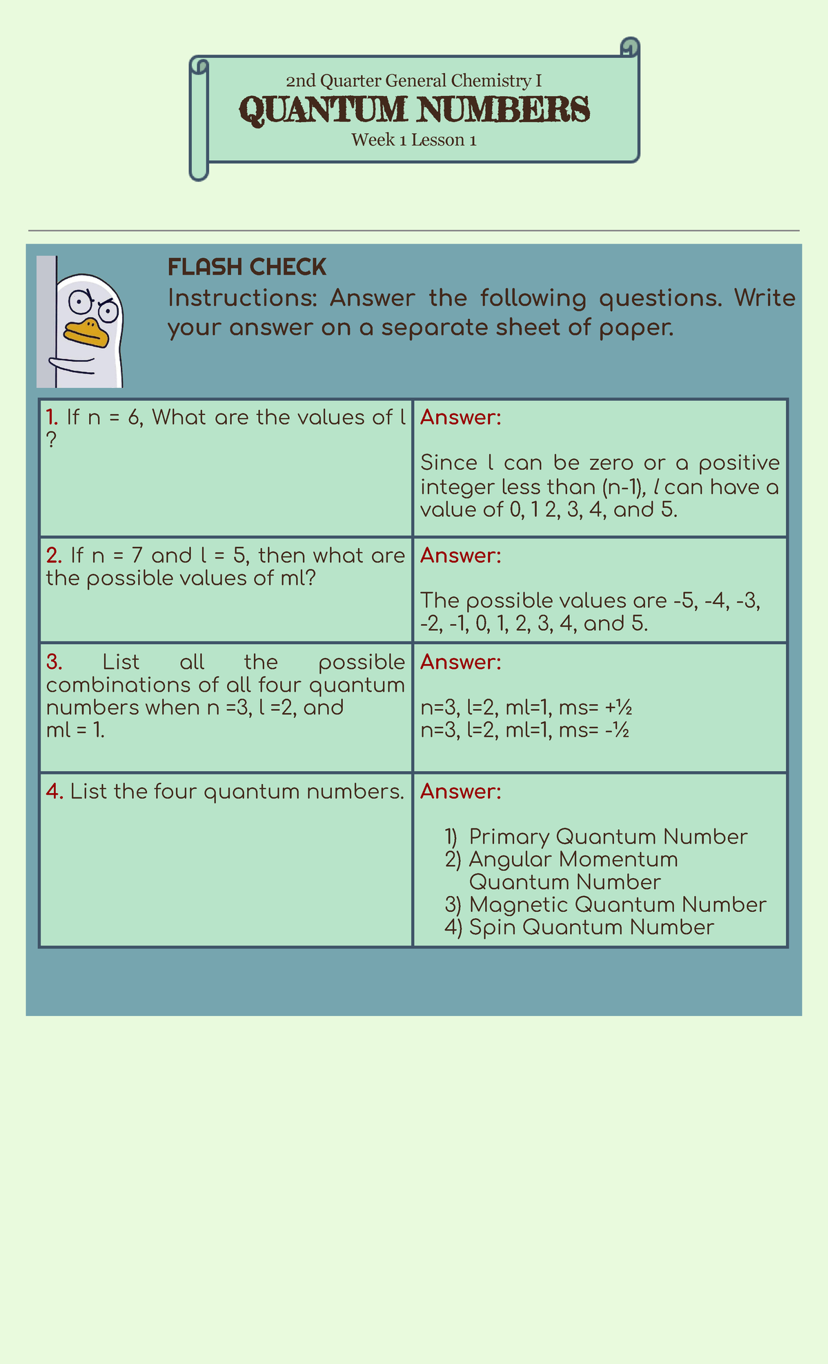 Chemistry- Answer sheet on Quantum Numbers - BS Chemistry - LSPU - Studocu