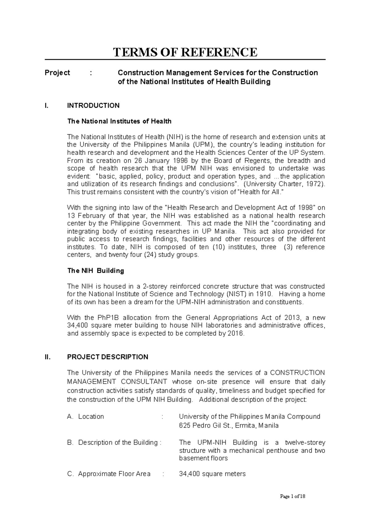 TOR-Const Mgmnt-July 22, 2013 - TERMS OF REFERENCE Project ...