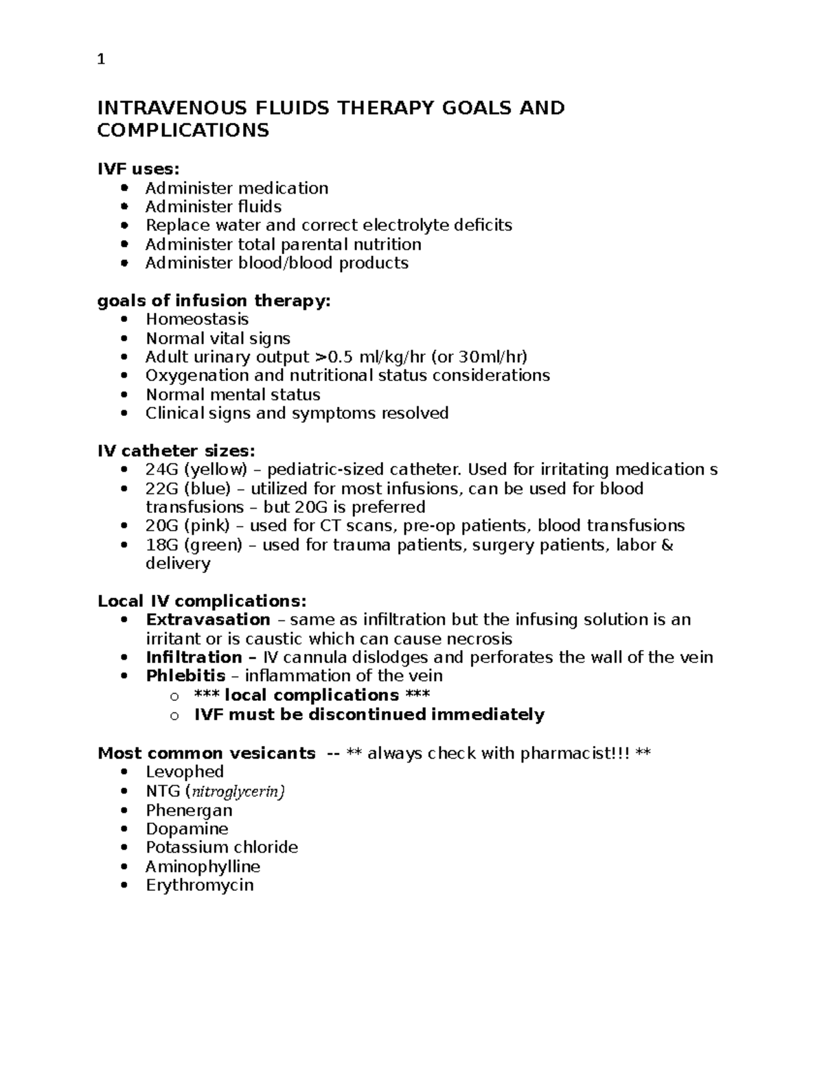 IVF self study - 1 INTRAVENOUS FLUIDS THERAPY GOALS AND COMPLICATIONS ...
