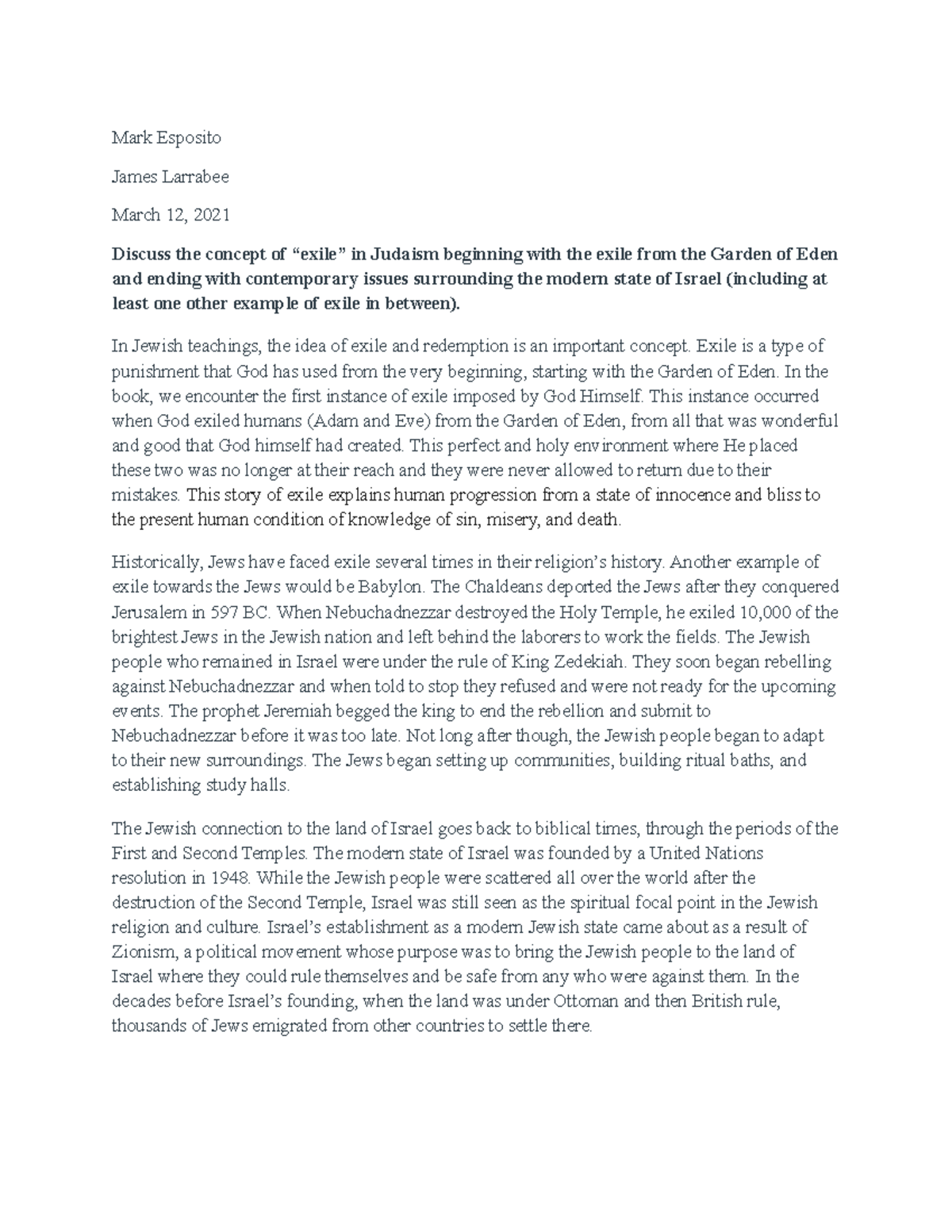 Comparative Religions Midterm - Mark Esposito James Larrabee March 12 ...