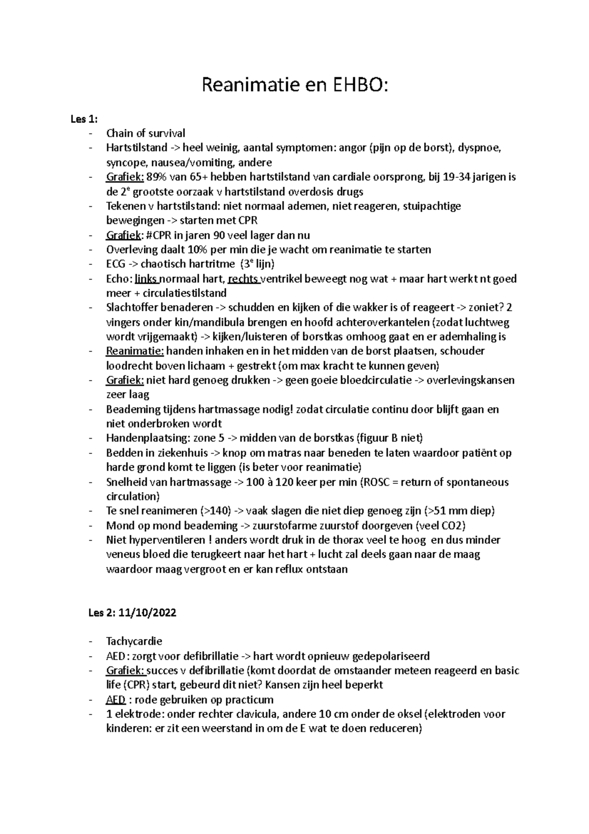 Reanimatie en EHBO - notities les 1 en 2 EHBO - Reanimatie en EHBO: Les ...