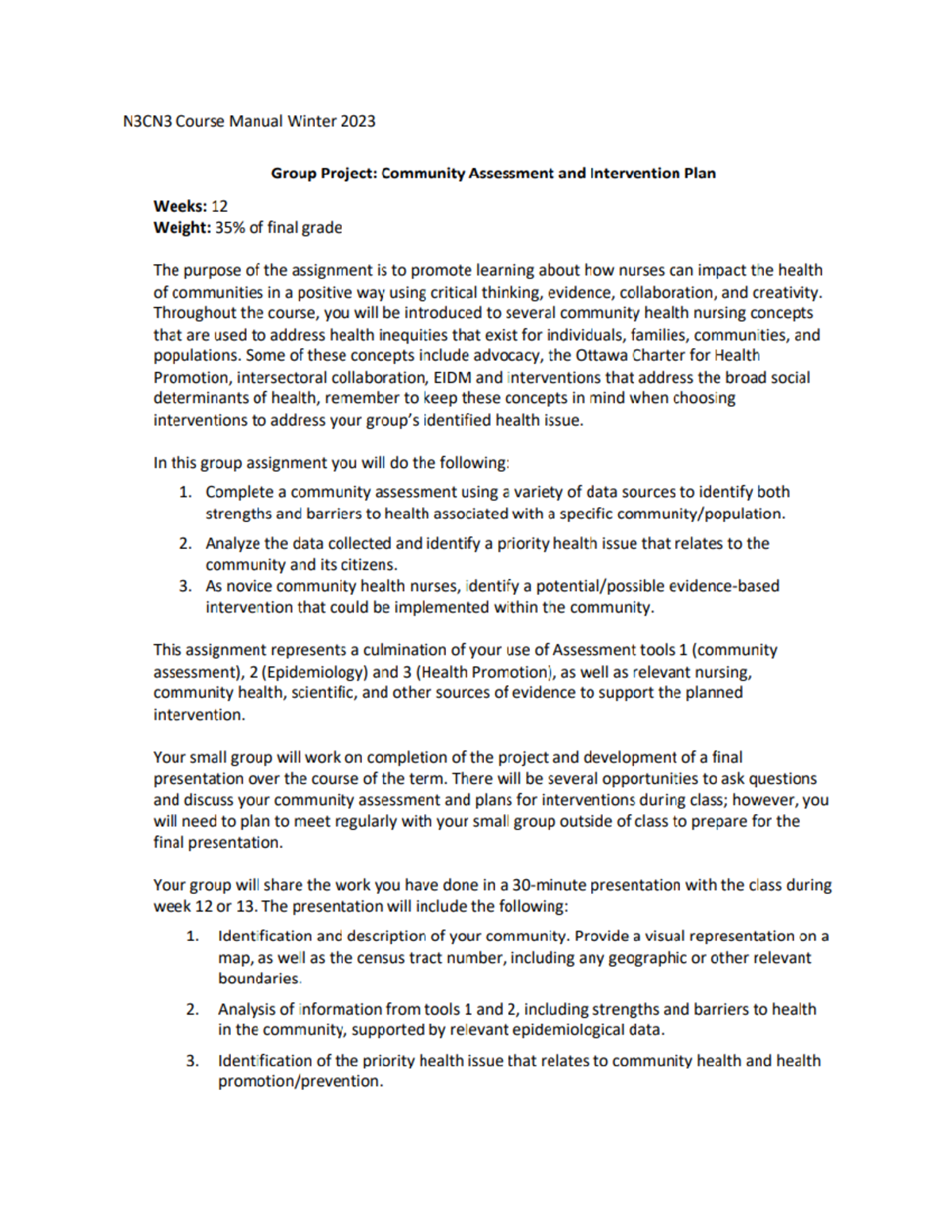 Group community assessment project - Nursing 3Qq3 - Studocu