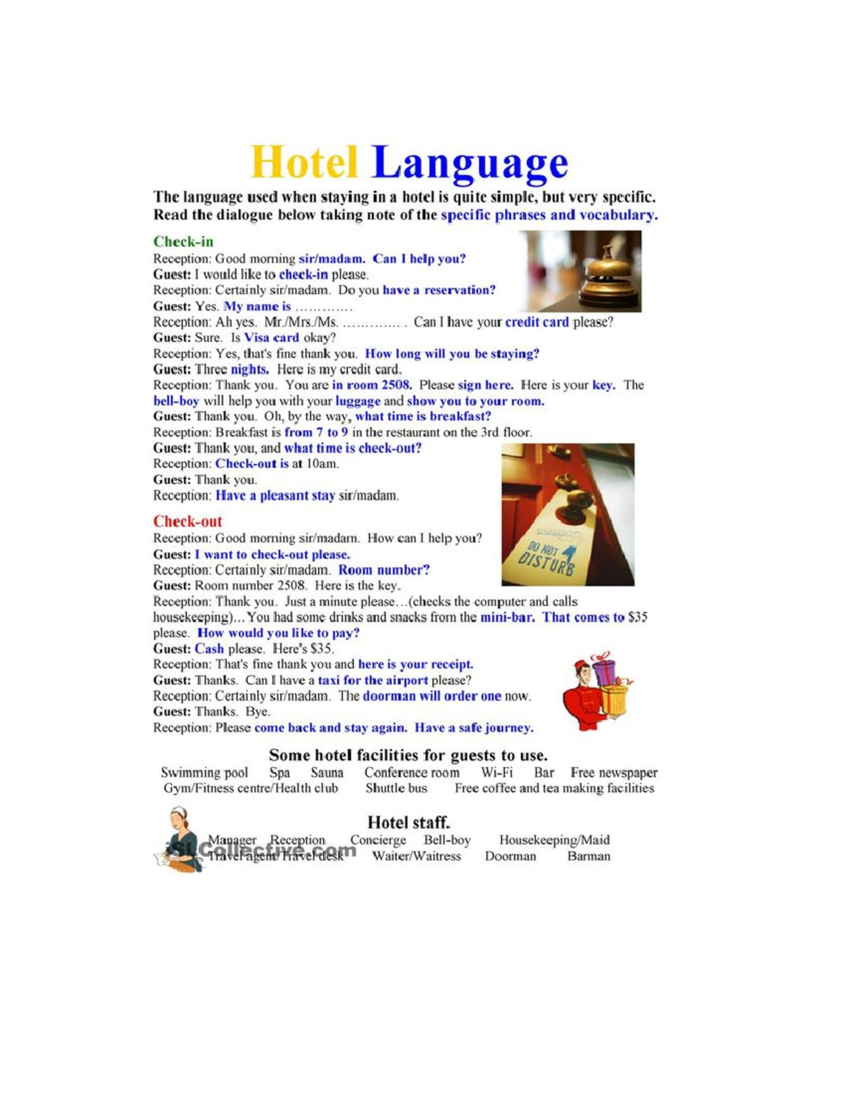 Vocabulary Hotel AND Restaurant - tecnologias de la informacion y la ...
