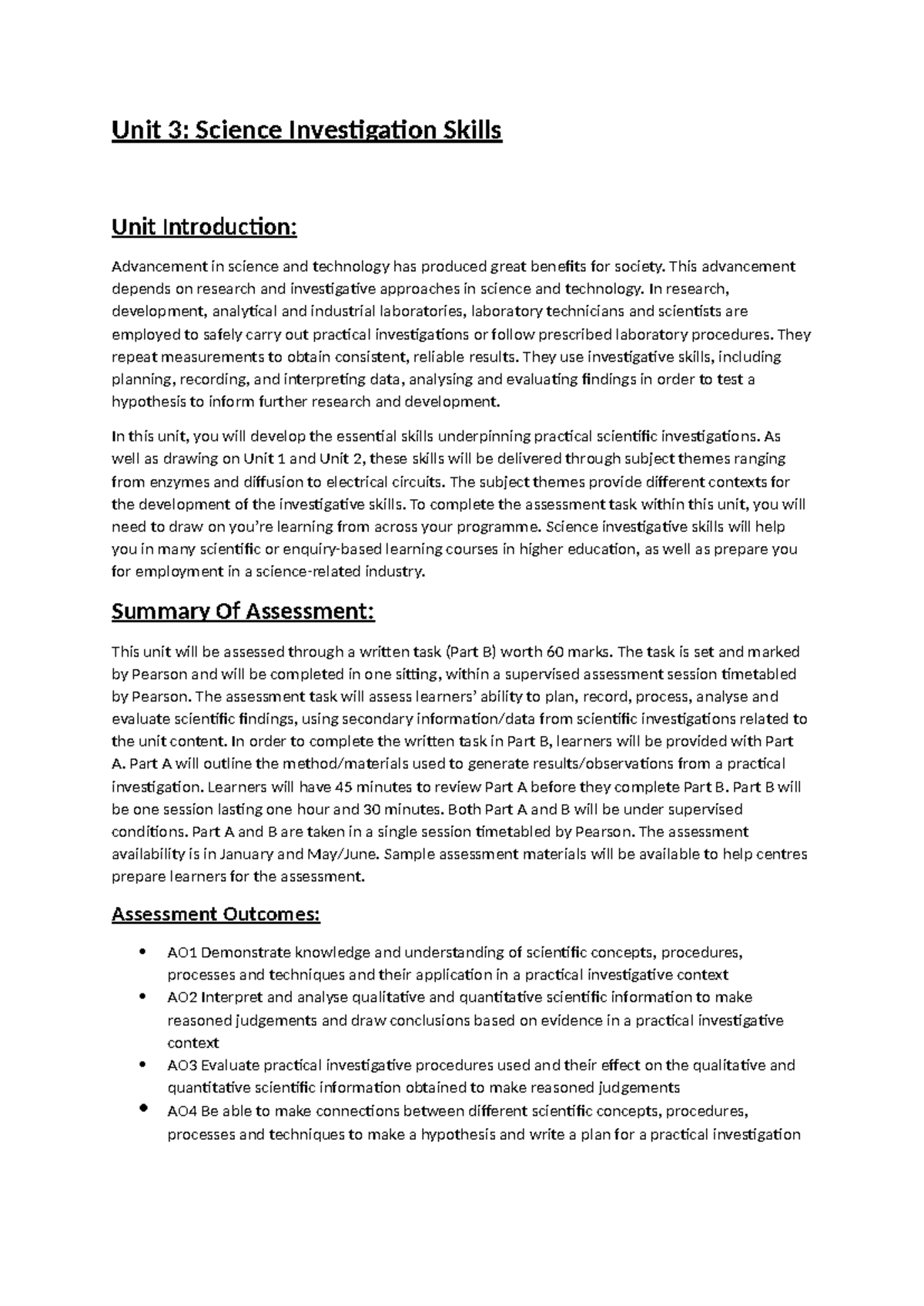 Unit 3 Folder Check - Unit 3: Science Investigation Skills Unit ...