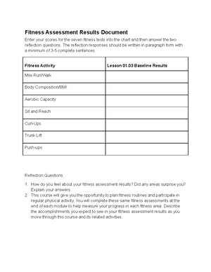 Fitness assessment results - The reflection responses should be written ...