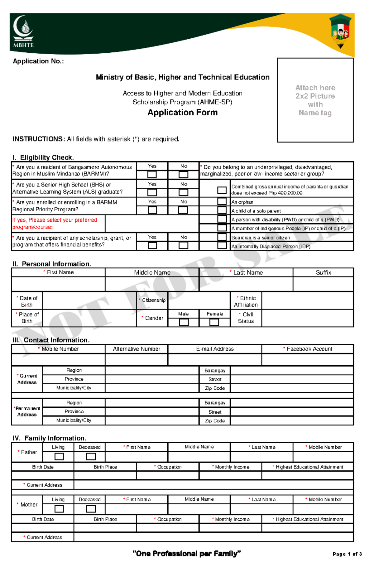 Ahmeapplicationform - Application No.: INSTRUCTIONS: All fields with ...