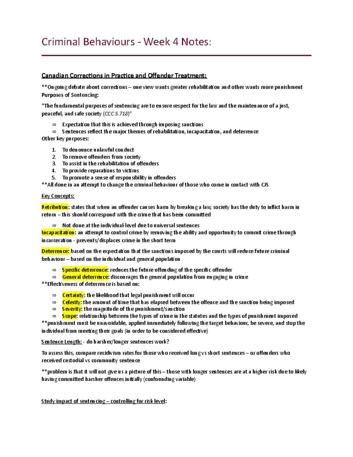 Week 4 notes - Prof: Dr Vettor - Criminal Behaviours - Week 4 Notes ...