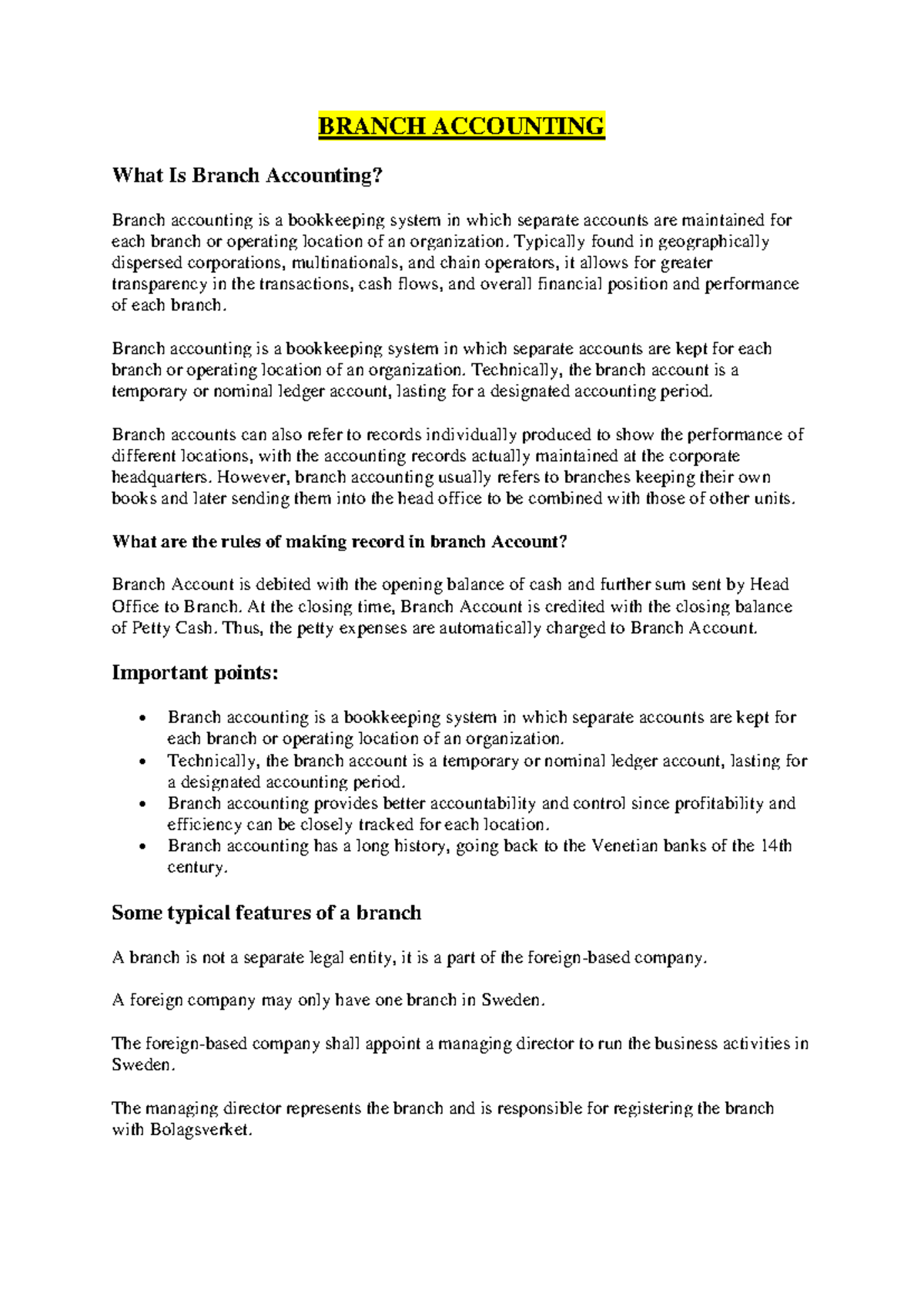 Unit-3 B ranch Accounting - BRANCH ACCOUNTING What Is Branch Accounting ...