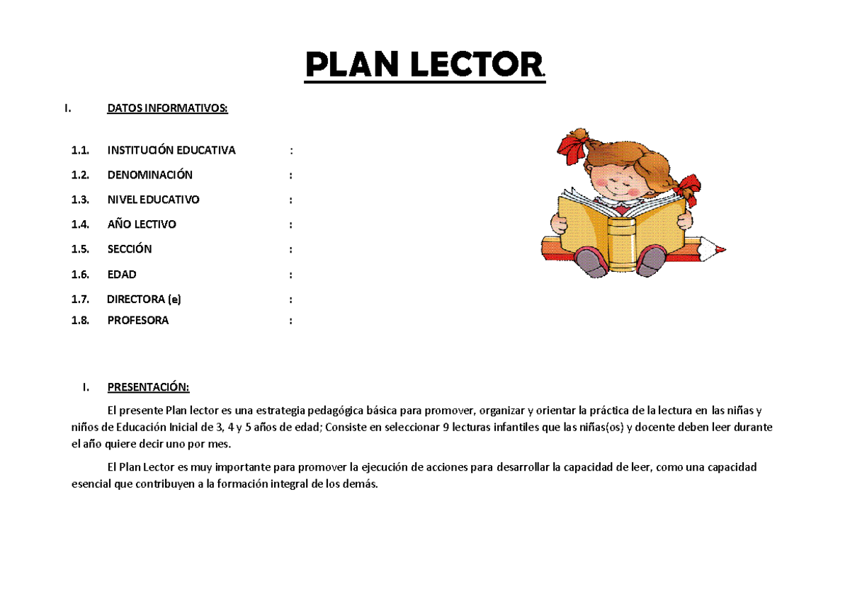 PLAN Lector Inicial - PLAN LECTOR. I. DATOS INFORMATIVOS: 1 ...