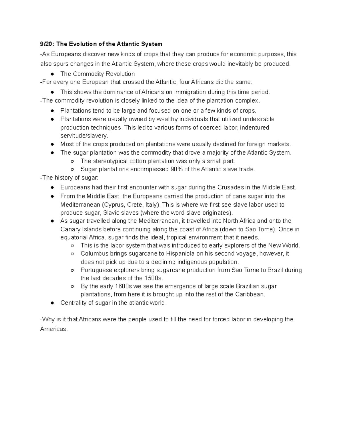 HIS 2334 Notes - 9/20: The Evolution of the Atlantic System -As ...