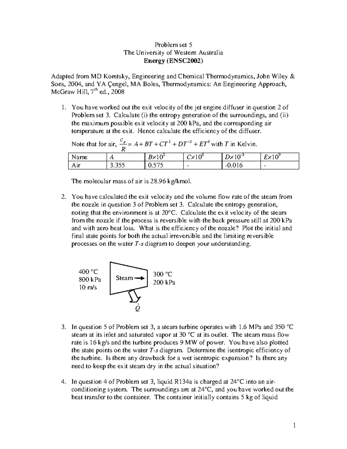 Tutorial work 5 & 6, Energy Solutions - Problem set 5 The University of ...
