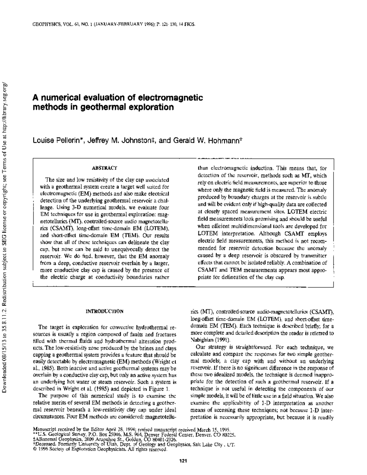 A Numerical Evaluation Of Electromagnetic Methods In Geothermal