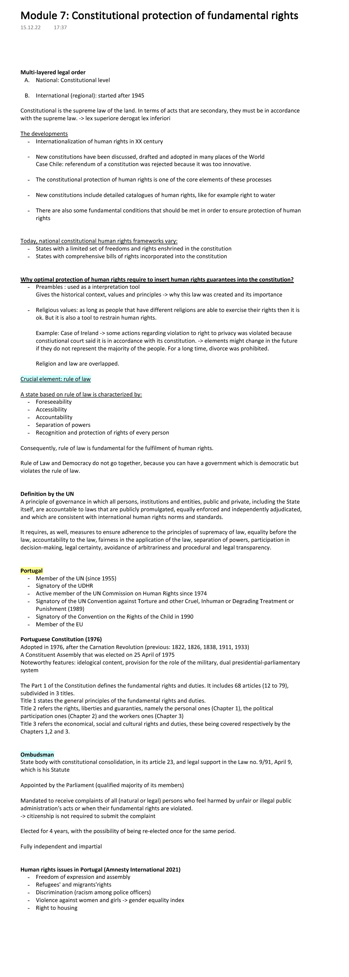 Module 7 Constitutional protection of fundamental rights - Multi ...