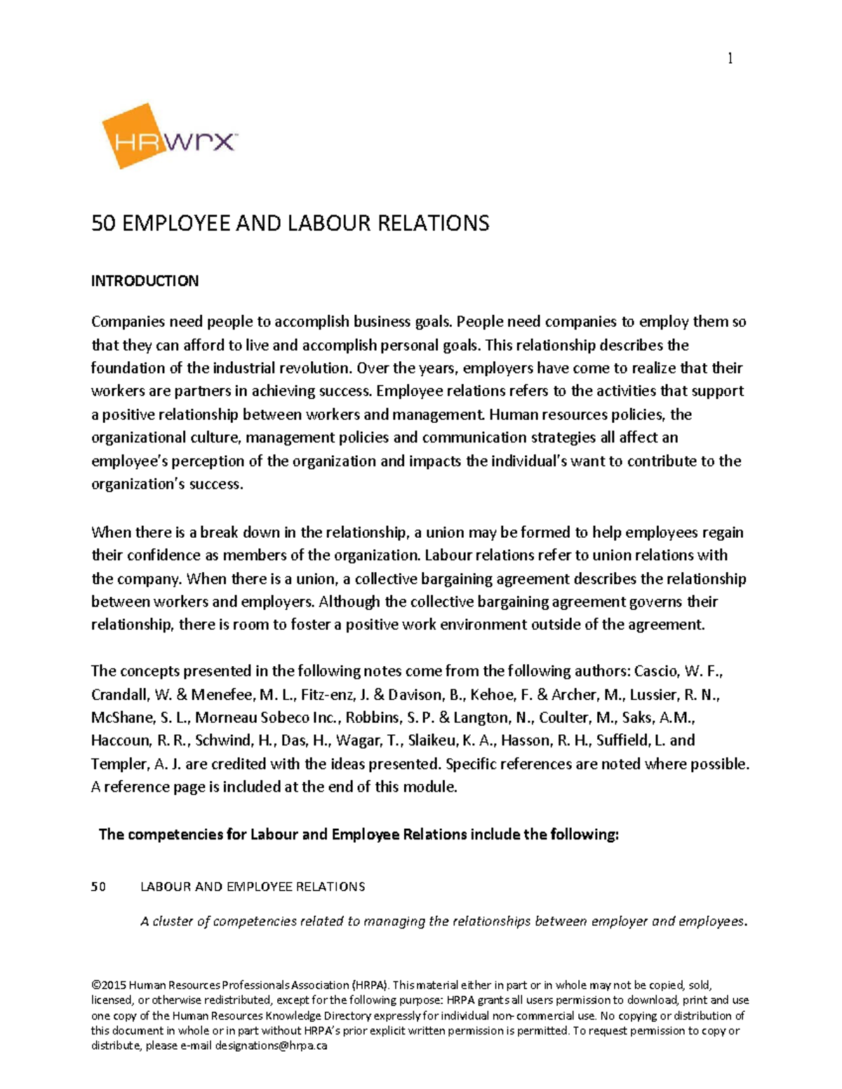 Employee and Labour Relations - 1 50 EMPLOYEE AND LABOUR RELATIONS ...