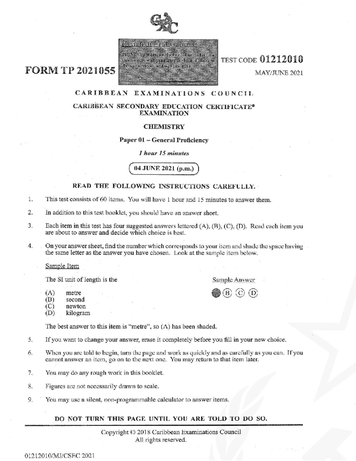 chemistry paper one - CSEC Chemistry - 2:1 Metal2: 2:8:7 non-metal ...