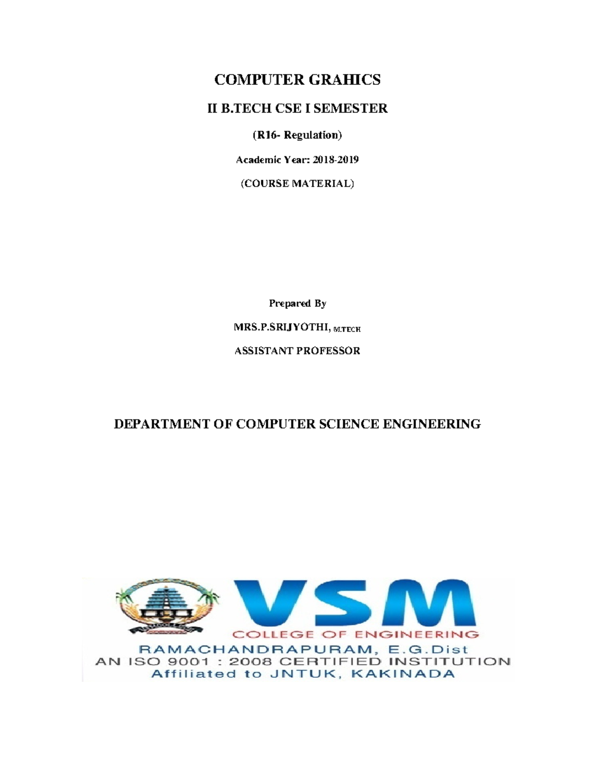CG(shorts notes) - Lecture notes all - COMPUTER GRAHICS II B CSE I ...