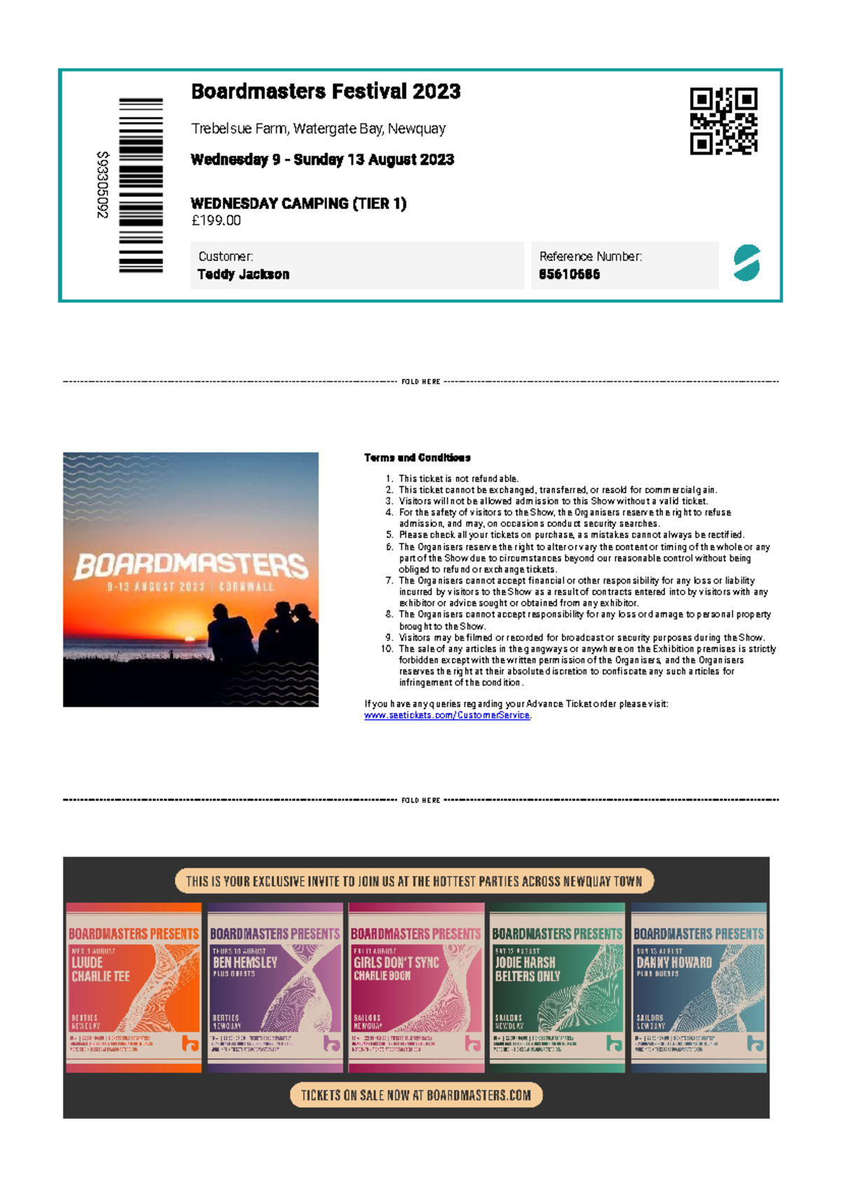 Boardies ticket - good - $ Boardmasters Festival 2023 Trebelsue Farm ...